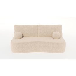 BETTSOFA ROTONDO Creme Bucle-Stoff mit Schlaffunktion
