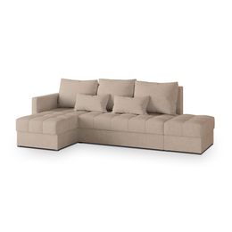 ECKSOFA LUMARI L-S Beige Pl&uuml;sch-Stoff mit Schlaffunktion