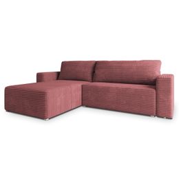 ECKSOFA CALTI T Rosa Kordstoff mit Schlaffunktion