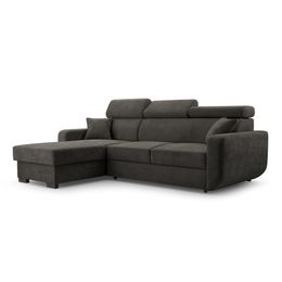 ECKSOFA CASTELLO Grau Pl&uuml;sch-Stoff mit Schlaffunktion