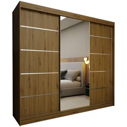 SCHWEBET&Uuml;RENSCHRANK MIRELLA 240/216/61 cm 3-t&uuml;rig mit Spiegel Eiche Artisan