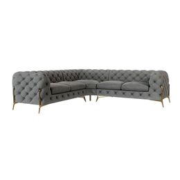 ECKSOFA Chesterfield Lexi Grau Samt