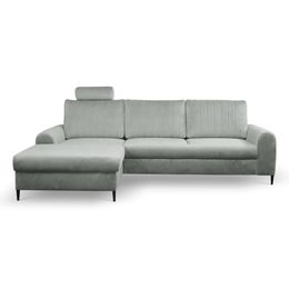 ECKSOFA VERONA L-S Grau Velours-Stoff mit Schlaffunktion