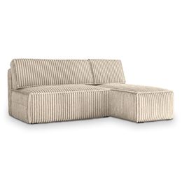 ECKSOFA BRISO T Creme Kordstoff mit Schlaffunktion