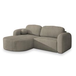 ECKSOFA AMILIA P L-S Beige Kordstoff mit Schlaffunktion