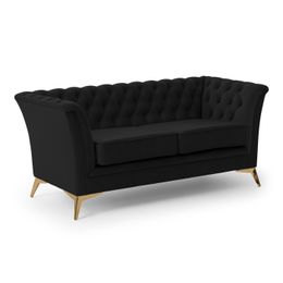 CHESTERFIELD-SOFA 2-sitzer Whitby Schwarz Samt mit goldenen F&uuml;&szlig;en