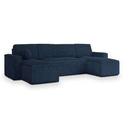 WOHNLANDSCHAFT PESANO T Blau Kordstoff mit Schlaffunktion