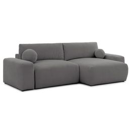 ECKSOFA Puffy mit Schlaffunktion und Bettkasten - besonders weich und puffig aus Taupe Webstoff - Ottomane rechts