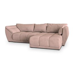 ECKSOFA ORENTI R-S Rosa Velours-Stoff mit Schlaffunktion