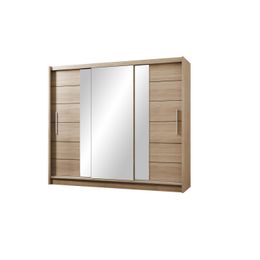 SCHWEBET&Uuml;RENSCHRANK KAYLE 250/215/61 cm 3-t&uuml;rig mit Spiegel Sonoma Eiche