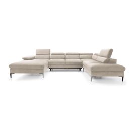 WOHNLANDSCHAFT MESTO Creme Velours-Stoff mit Schlaffunktion