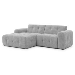 ECKSOFA Kozy im Bumpy-Design mit fester R&uuml;ckenlehne aus weichem Hellgrau Chenille-Stoff - Ottomane links