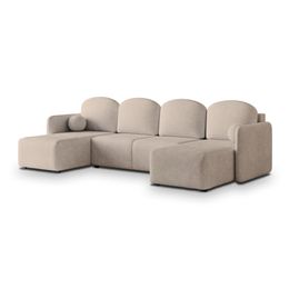 WOHNLANDSCHAFT NUBERO Beige Geflochtener Stoff mit Schlaffunktion