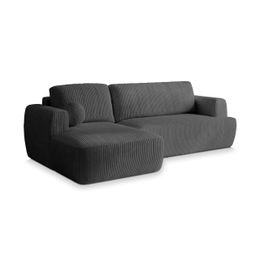 ECKSOFA SENTI P L-S Graphitfarben Kordstoff mit Schlaffunktion