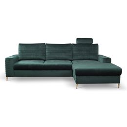ECKSOFA GRIFO R-S Gr&uuml;n Velours-Stoff mit Schlaffunktion