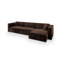 ECKSOFA TOLMO M Braun Velours-Stoff mit Schlaffunktion