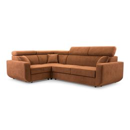 ECKSOFA RENO Orange Pl&uuml;sch-Stoff mit Schlaffunktion