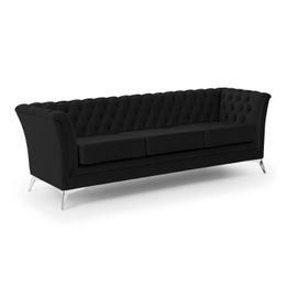 CHESTERFIELD-SOFA 3-sitzer Whitby Schwarz Samt mit silbernen F&uuml;&szlig;en