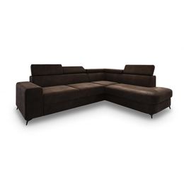 ECKSOFA ALVORO R-S Braun Velours-Stoff mit Schlaffunktion