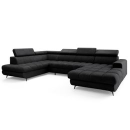WOHNLANDSCHAFT CORENO Schwarz Boucle-Stoff mit Schlaffunktion