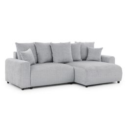 ECKSOFA Calma mit Schlaffunktion und Bettkasten im Bumpy-Design aus weichem Hellgrau Chenille-Stoff - Ottomane rechts