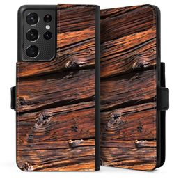 DeinDesign Galaxy S21 Ultra 5G Handy Klapph&uuml;lle Handyh&uuml;lle aus Kunst Leder schwarz Flip Case Beams Wood Wooden Look Sideflip mit Lasche