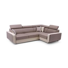 ECKSOFA MIRA Braun Geflochtener Stoff mit Schlaffunktion