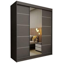 SCHWEBET&Uuml;RENSCHRANK MIRELLA 180/216/61 cm 3-t&uuml;rig mit Spiegel Grau