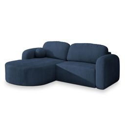 ECKSOFA AMILIA P L-S Blau Kordstoff mit Schlaffunktion
