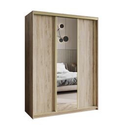 SCHWEBET&Uuml;RENSCHRANK TAVI 150/205/60 cm 3-t&uuml;rig mit Spiegel Sonoma Eiche