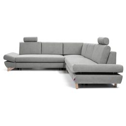 ECKSOFA CASA III R-S Grau Pl&uuml;sch-Stoff mit Schlaffunktion