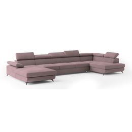 WOHNLANDSCHAFT MONTIVA Lila Velours-Stoff mit Schlaffunktion