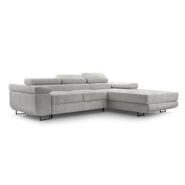 ECKSOFA GIULIO Grau Velours-Stoff mit Schlaffunktion