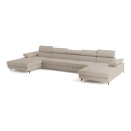 WOHNLANDSCHAFT VIVENTE Beige Boucle-Stoff mit Schlaffunktion