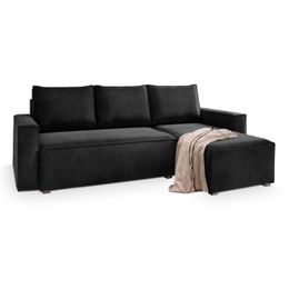 ECKSOFA SILES Schwarz Velours-Stoff mit Schlaffunktion