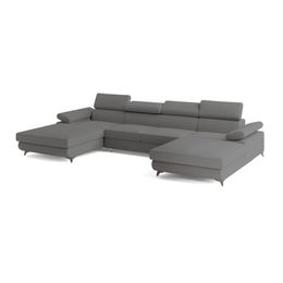 WOHNLANDSCHAFT DETTI Grau Boucle-Stoff mit Schlaffunktion