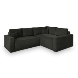 ECKSOFA ERONIS R-S Schwarz Velours-Stoff mit Schlaffunktion