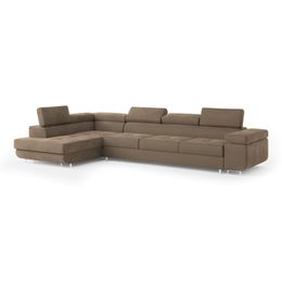 ECKSOFA VICENTE Beige Velours-Stoff mit Schlaffunktion