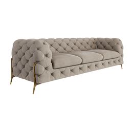 CHESTERFIELD-SOFA 3-Sitzer Lexi Dunkle Creme Samt