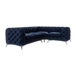 ECKSOFA Chesterfield Laura Marineblau Samt, Ottomane rechts
