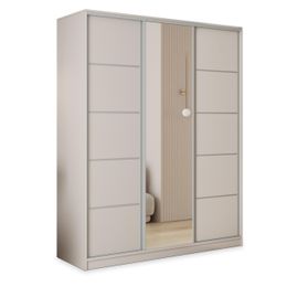 SCHWEBET&Uuml;RENSCHRANK PINA 150/205/58 cm 3-t&uuml;rig mit Spiegel und Schubladen Kaschmir