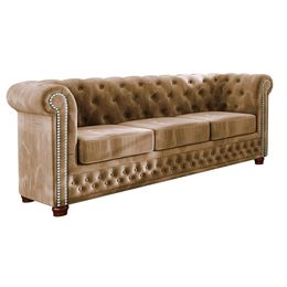 CHESTERFIELD-SOFA 3-sitzer Lauren Beige Samt
