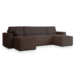 WOHNLANDSCHAFT PESANO P Braun Kordstoff mit Schlaffunktion