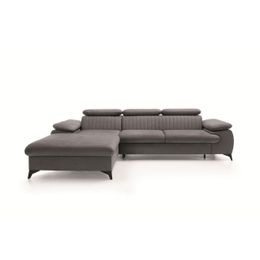 ECKSOFA FIORE Grau Velours-Stoff mit Schlaffunktion