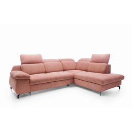 ECKSOFA BORA Rosa Velours-Stoff mit Schlaffunktion