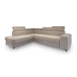 ECKSOFA ALVORO L-S Beige Boucle-Stoff mit Schlaffunktion