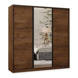 SCHWEBET&Uuml;RENSCHRANK TARI 200/205/58 cm 3-t&uuml;rig mit Spiegel und 4 Schubladen Eichefarben