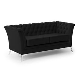 CHESTERFIELD-SOFA 2-sitzer Whitby Schwarz Samt mit silbernen F&uuml;&szlig;en