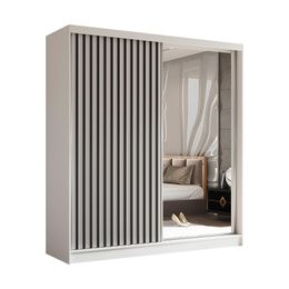 SCHWEBET&Uuml;RENSCHRANK LAMELLO 200/216/61 cm 2-t&uuml;rig mit Spiegel Wei&szlig;