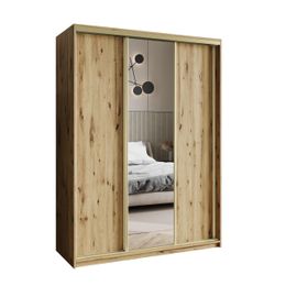 SCHWEBET&Uuml;RENSCHRANK TAVI 150/205/60 cm 3-t&uuml;rig mit Spiegel Eiche Artisan